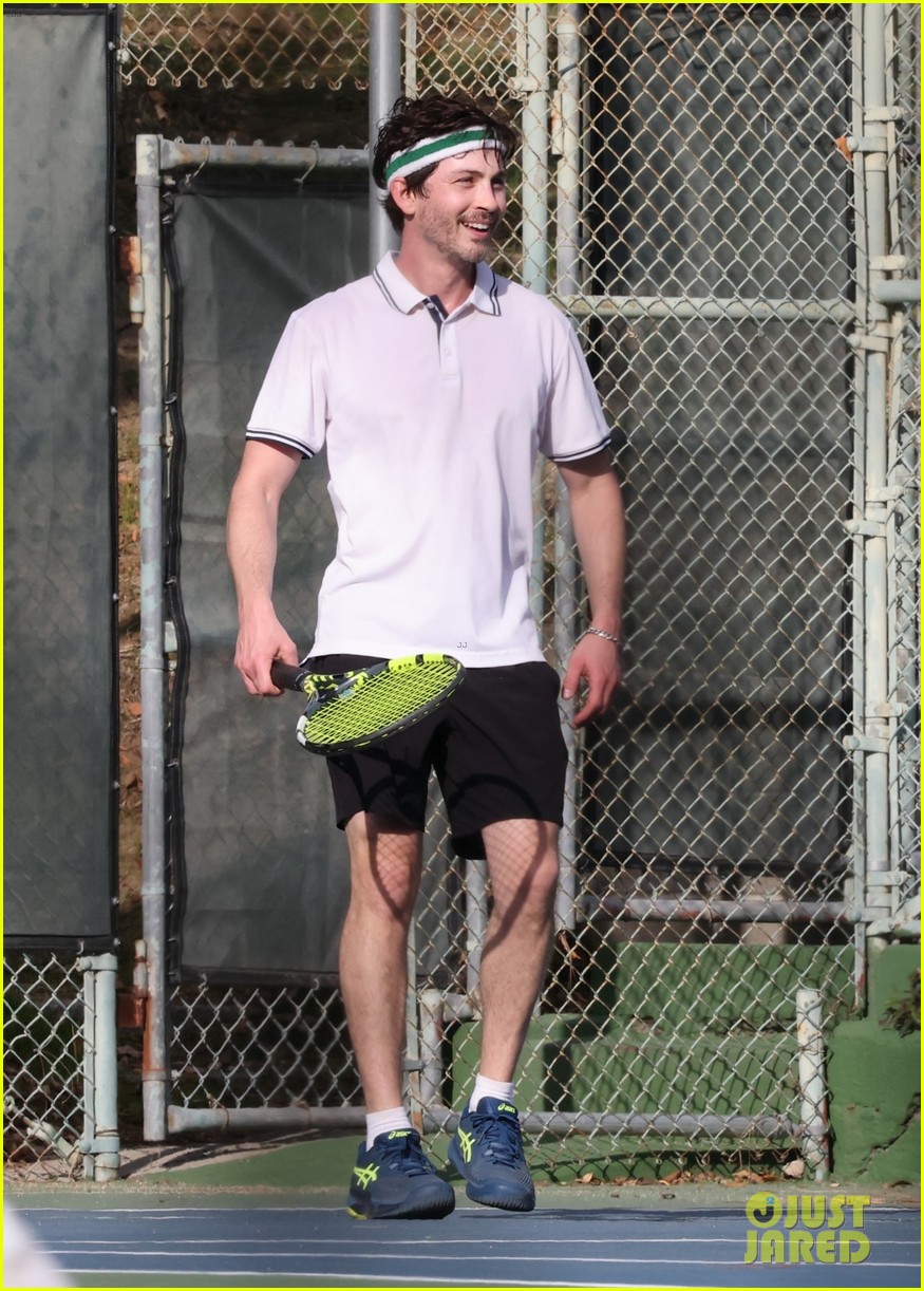 Logan Lerman Works Up a Sweat During Friendly Tennis Match: Photo ...