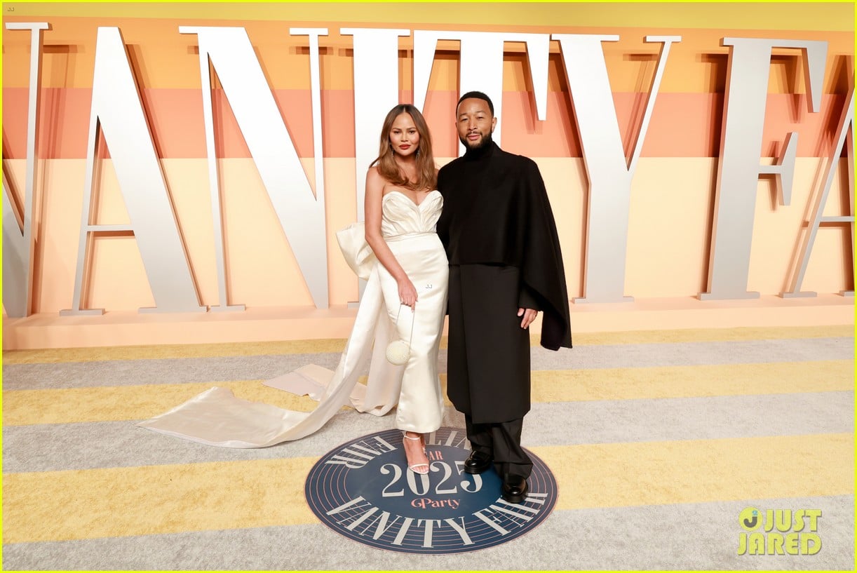 Chrissy Teigen & John Legend Sport Black & White Outfits to Vanity Fair ...