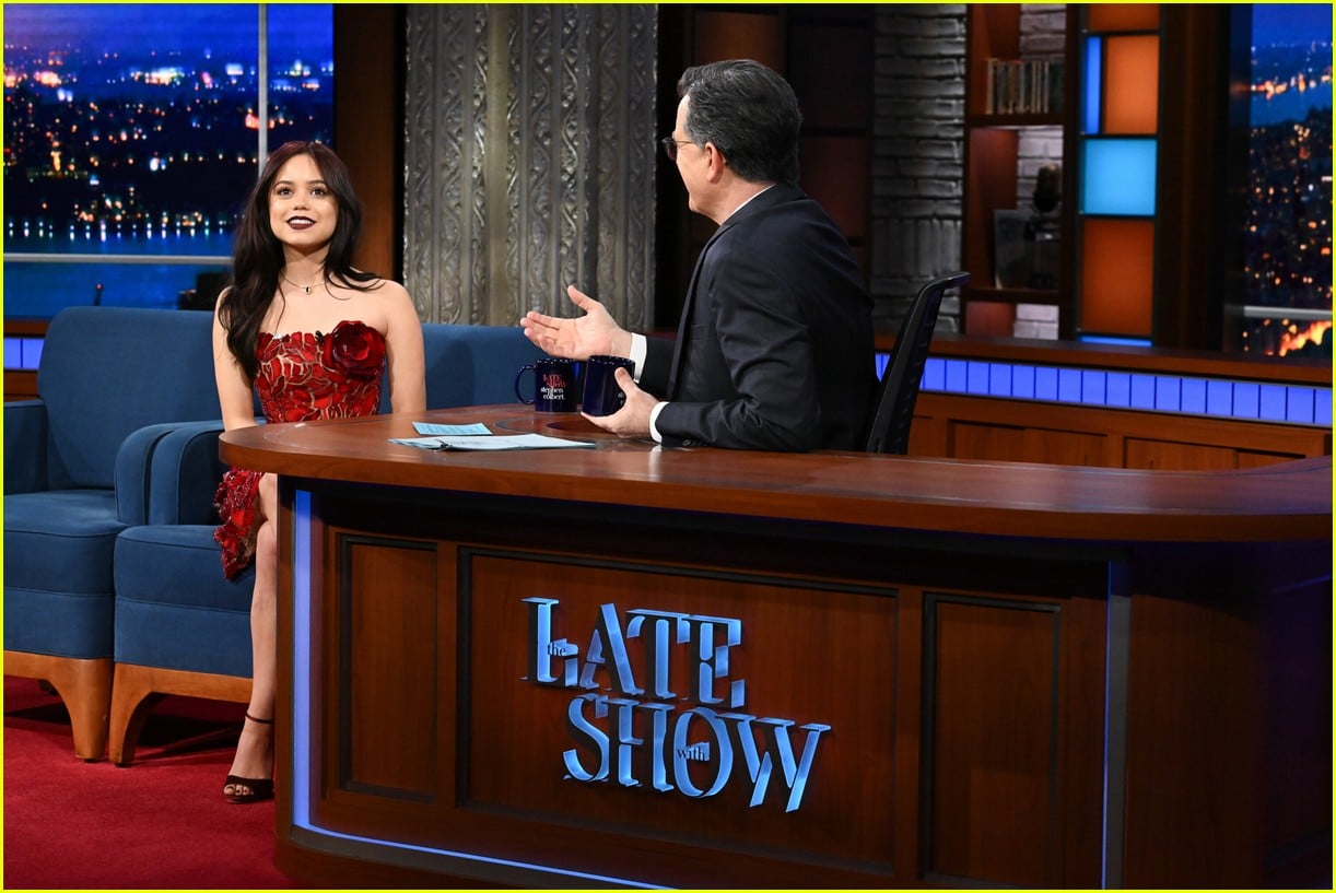 Jenna Ortega Wears Glass Dress on 'Late Show,' Reveals How 'Wednesday' Set Changed for Lady Gaga ...