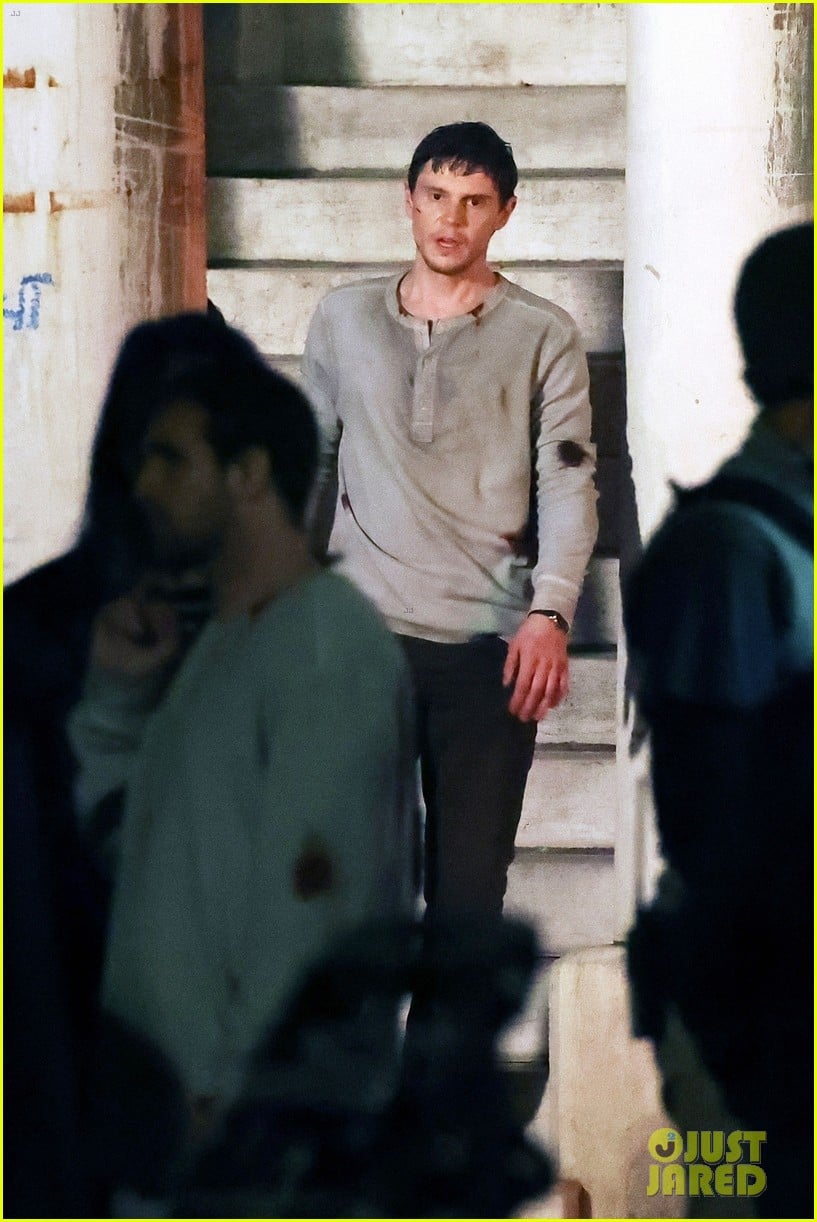 Evan Peters Looks Disheveled Filming a Violent Scene for 'The Beauty ...