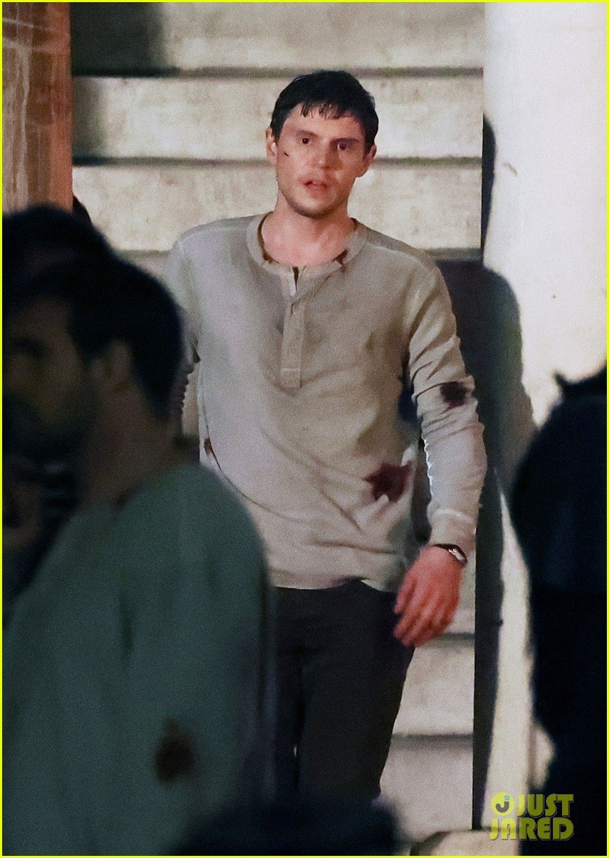 Evan Peters Looks Disheveled Filming a Violent Scene for 'The Beauty ...
