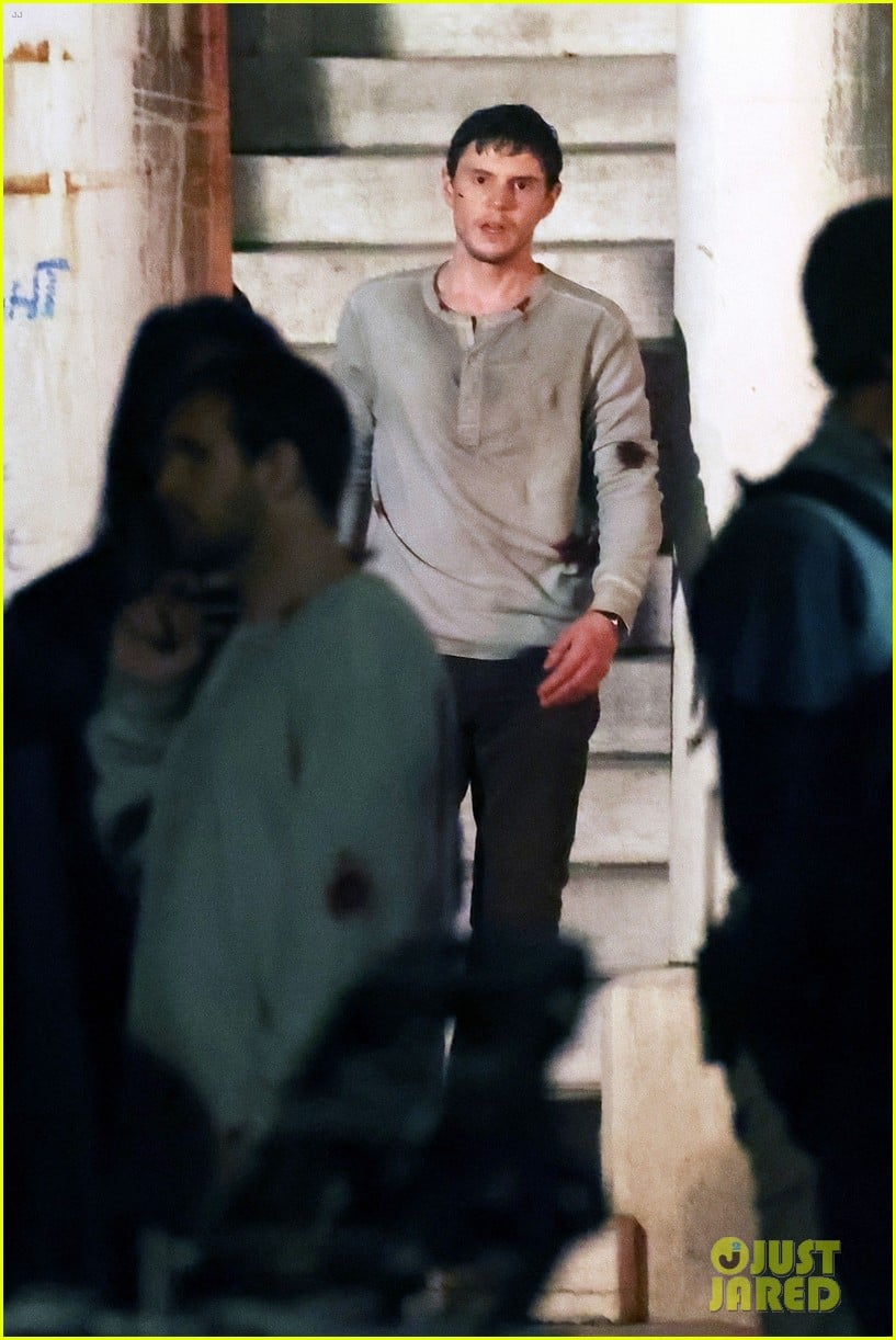 Evan Peters Looks Disheveled Filming a Violent Scene for 'The Beauty ...