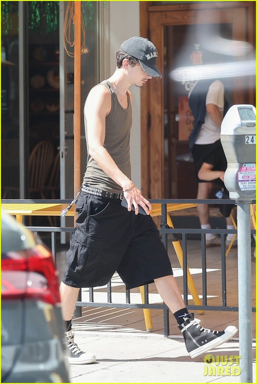 Timothee Chalamet Wears a Tank Top & Baggy Shorts for Tuesday Morning ...