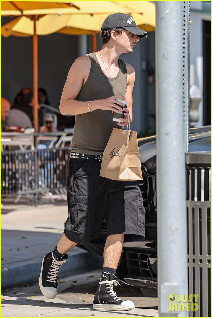 Timothee Chalamet Wears a Tank Top & Baggy Shorts for Tuesday Morning ...