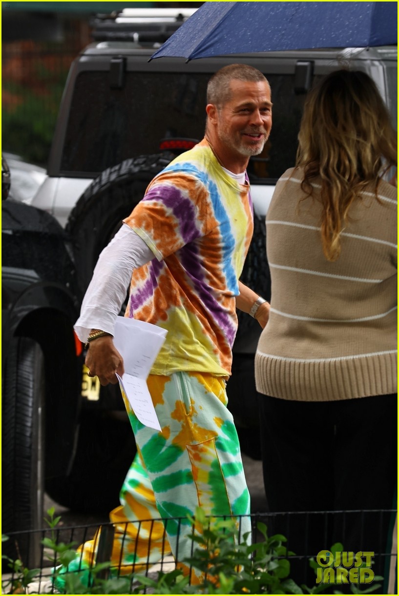 Brad Pitt & Jimmy Fallon Wear Rainbow Tie-Dye Outfits as They Film 'The ...