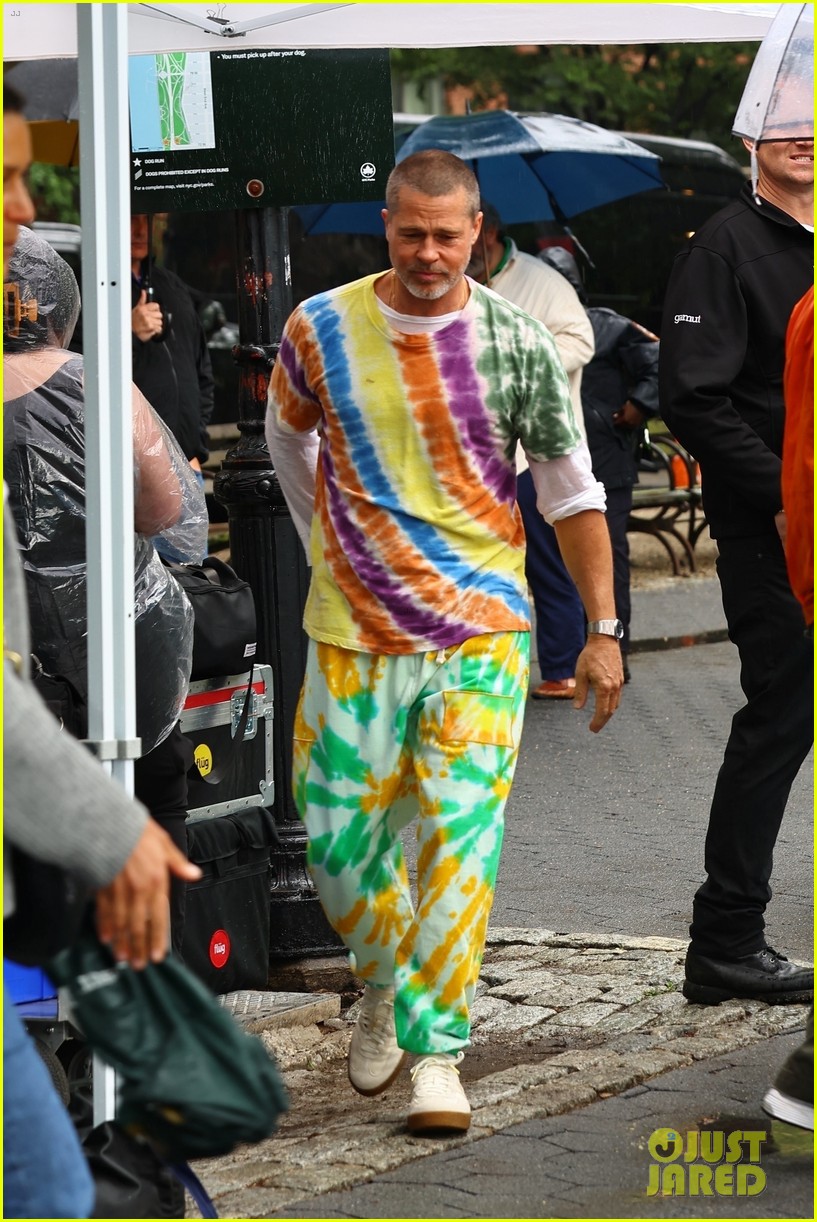 Brad Pitt & Jimmy Fallon Wear Rainbow Tie-Dye Outfits as They Film 'The ...