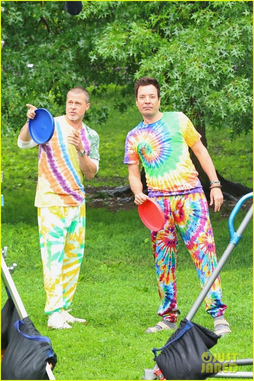 Brad Pitt & Jimmy Fallon Wear Rainbow Tie-Dye Outfits as They Film 'The ...