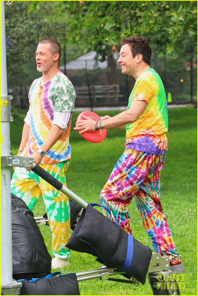 Brad Pitt & Jimmy Fallon Wear Rainbow Tie-Dye Outfits as They Film 'The ...