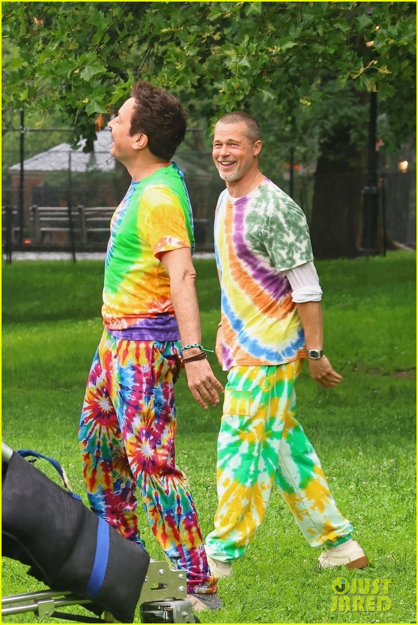Brad Pitt & Jimmy Fallon Wear Rainbow Tie-Dye Outfits as They Film 'The ...