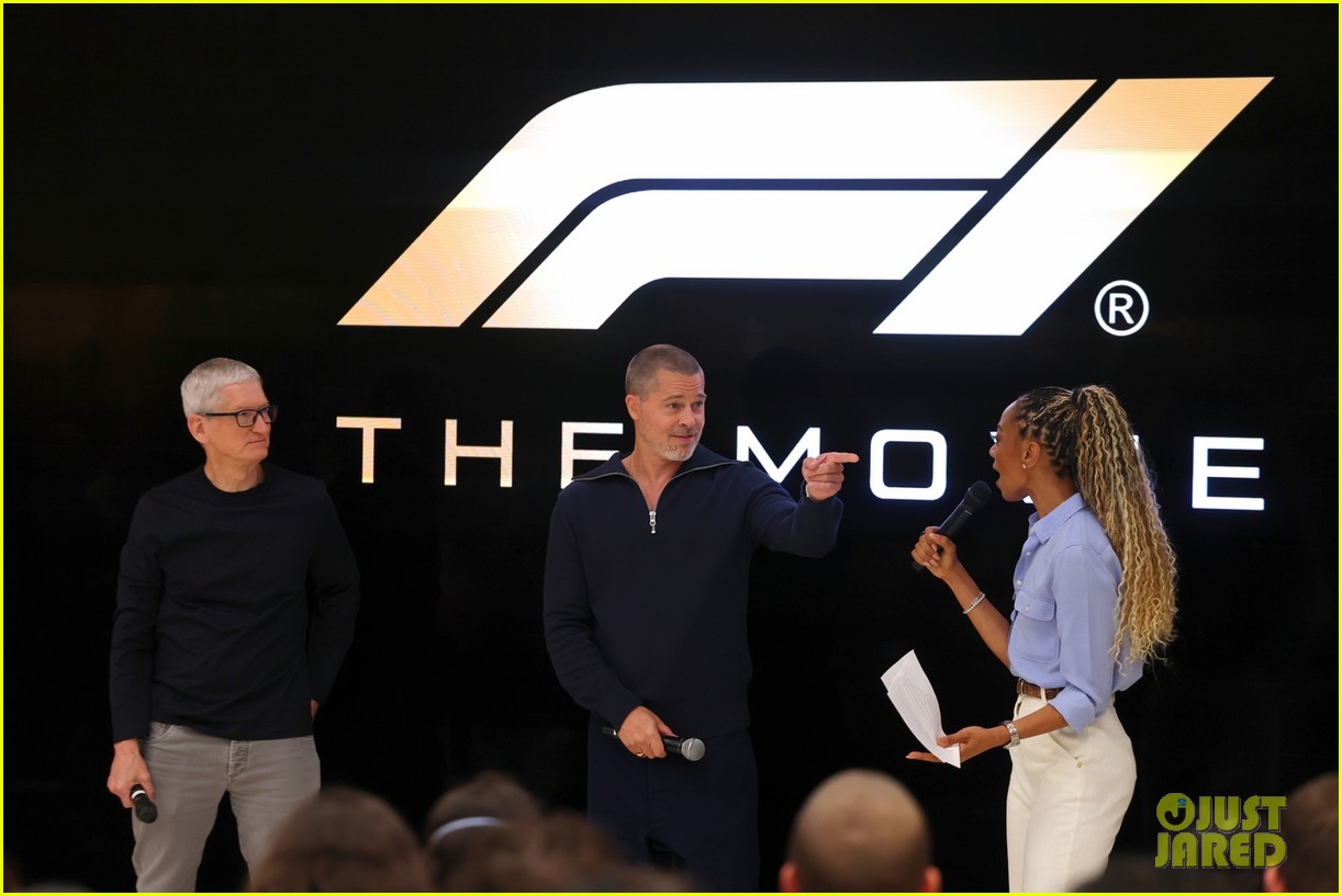 Photo: brad pitt continues to promote f1 movie with apple store q a with ceo tim cook 38 | Photo ...