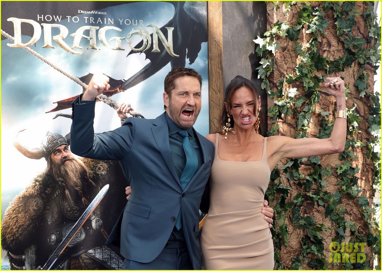 Gerard Butler & Longtime Love Morgan Brown Flex at 'How to Train Your ...