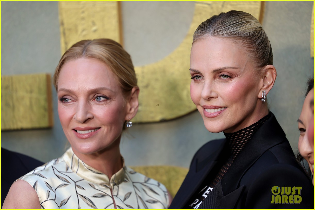 Charlize Theron Joins Co-Stars Uma Thurman, Henry Golding, & More at ...