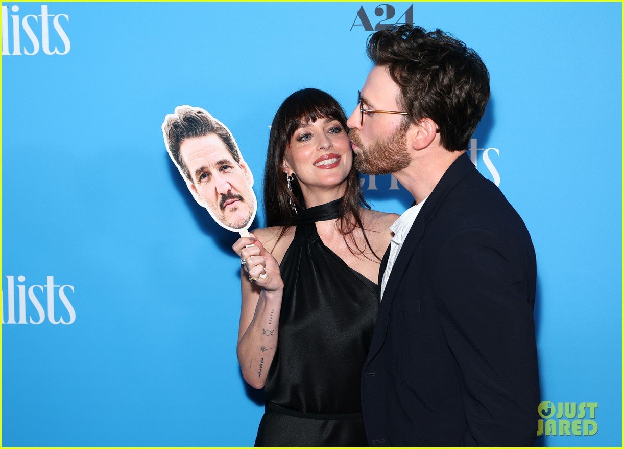 Chris Evans & Dakota Johnson Kiss Pedro Pascal Cutout at 'Materialists' Premiere In NYC: Photo ...