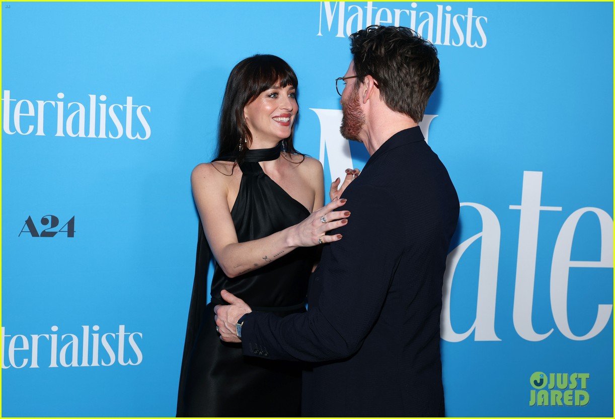 Chris Evans & Dakota Johnson Kiss Pedro Pascal Cutout at 'Materialists' Premiere In NYC: Photo ...