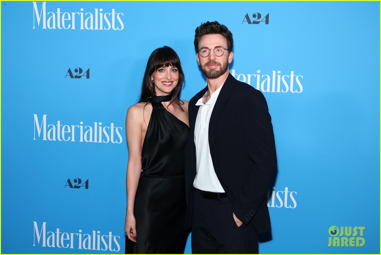Chris Evans & Dakota Johnson Kiss Pedro Pascal Cutout at 'Materialists' Premiere In NYC: Photo ...