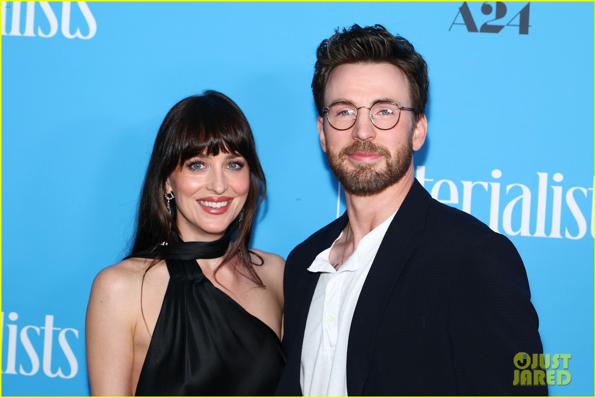 Chris Evans & Dakota Johnson Kiss Pedro Pascal Cutout at 'Materialists' Premiere In NYC: Photo ...
