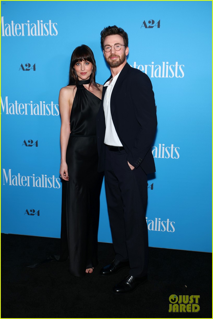 Chris Evans & Dakota Johnson Kiss Pedro Pascal Cutout at 'Materialists' Premiere In NYC: Photo ...