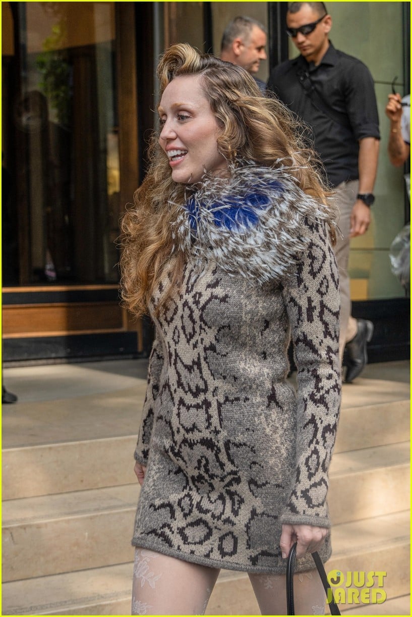 Miley Cyrus Rocks Animal-Print Dress & Bleached Eyebrows in Paris ...