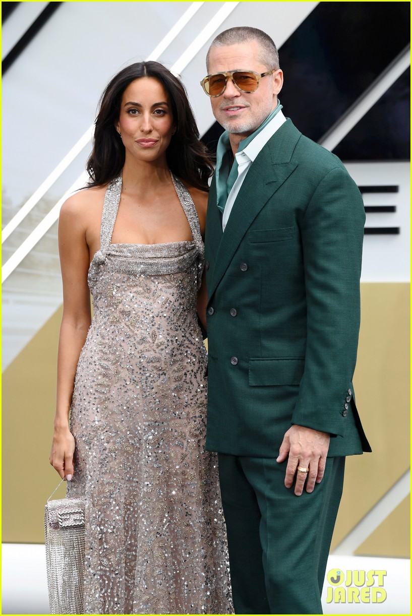 Brad Pitt's Girlfriend Ines de Ramon Helps Fix His Clothes on 'F1' London Premiere Red Carpet ...