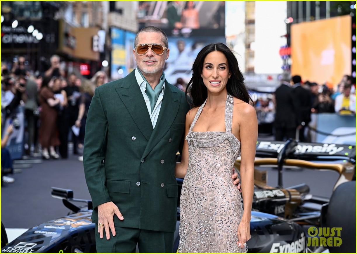Brad Pitt's Girlfriend Ines de Ramon Helps Fix His Clothes on 'F1' London Premiere Red Carpet ...