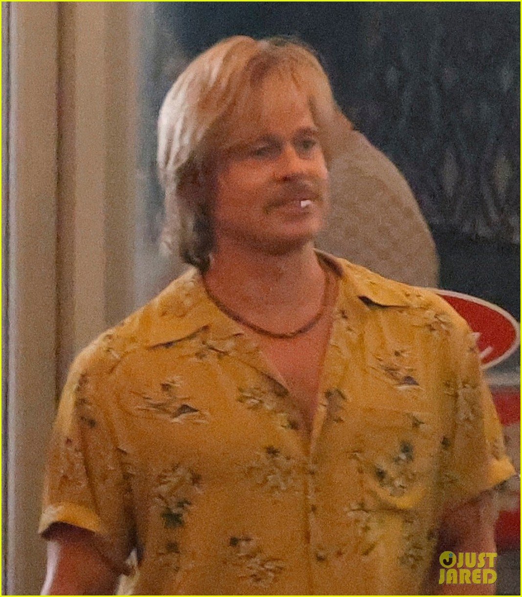 Brad Pitt Wears His Cliff Booth Wig & Costume While Filming at Vintage Movie Theater for 'Once ...