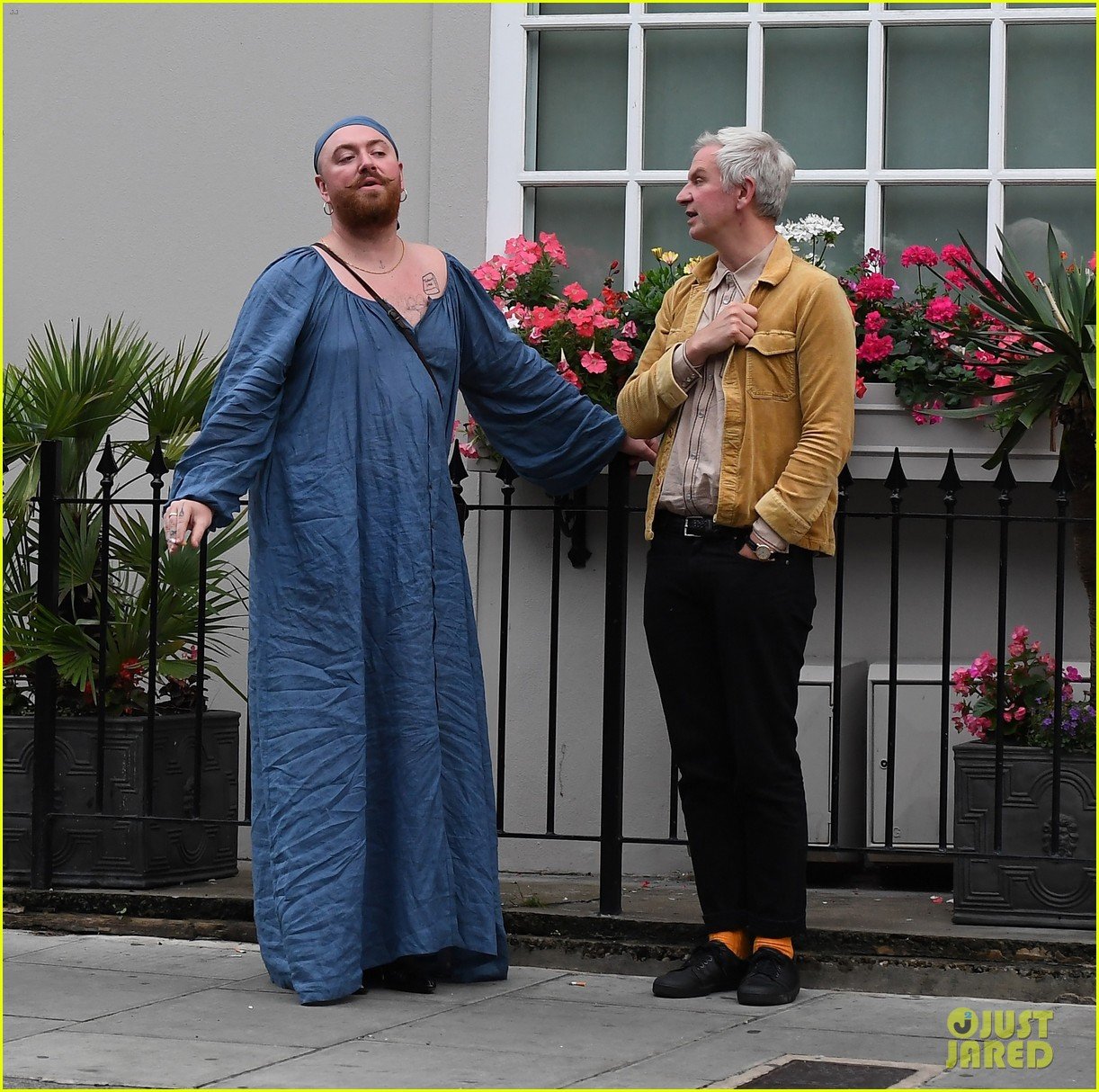 Sam Smith Wears Long Blue Dress While Stepping Out with Friends in ...