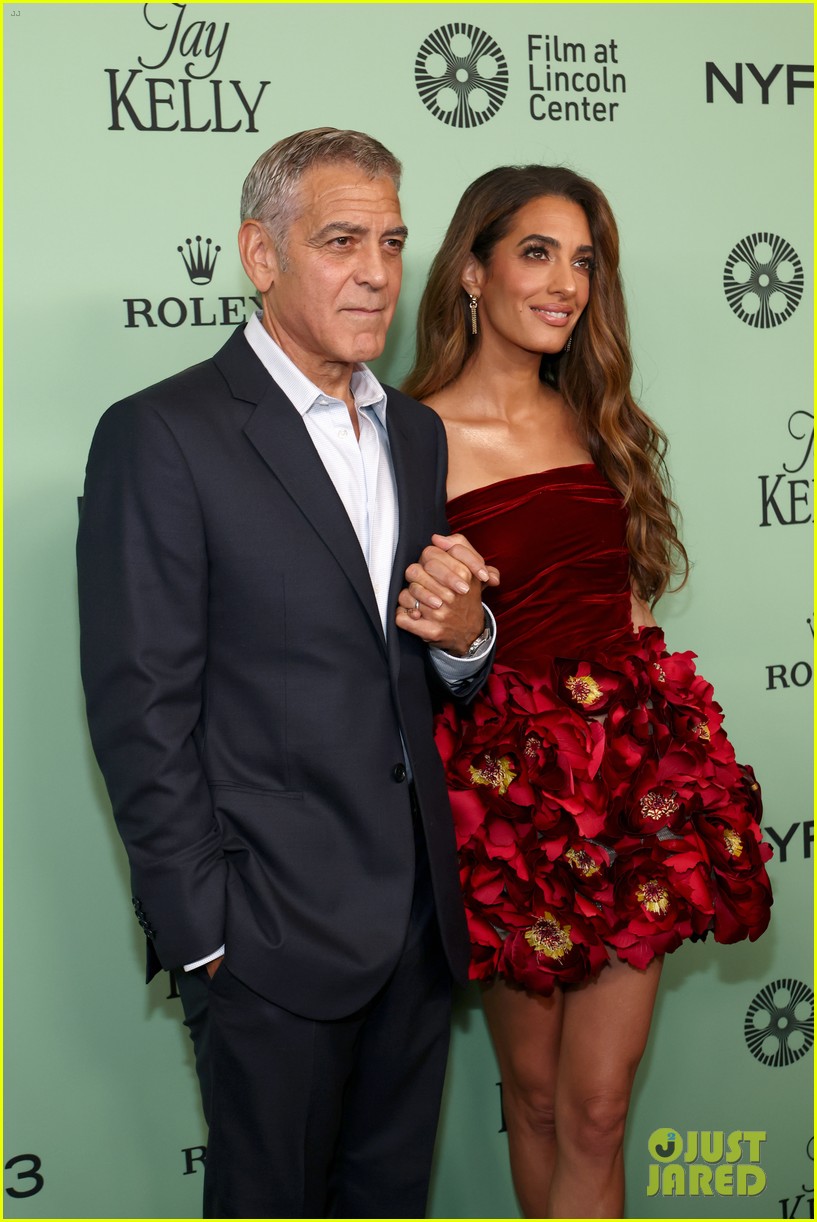 George Clooney's Wife Amal Wows in Red Floral Mini-Dress at 'Jay Kelly ...