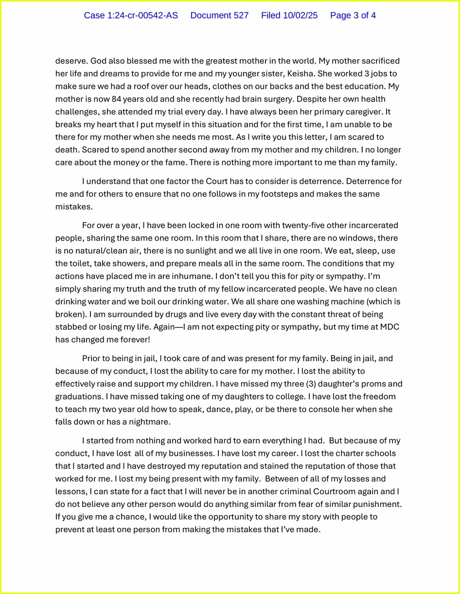 Diddy Sentencing: Read His Entire Letter to the Judge Before He's Due Back in Court: Photo ...