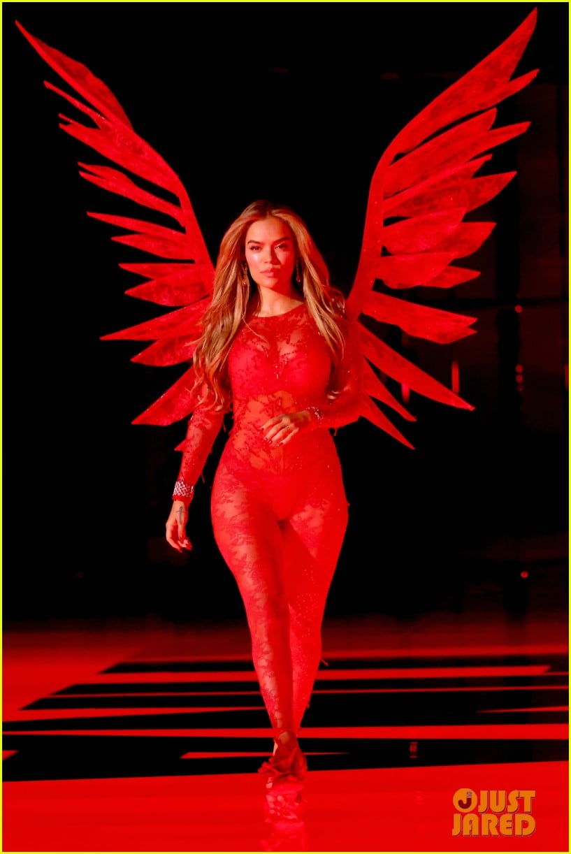 Karol G Wears Red Wings While Walking Victoria's Secret Fashion Show Runway After Performing ...