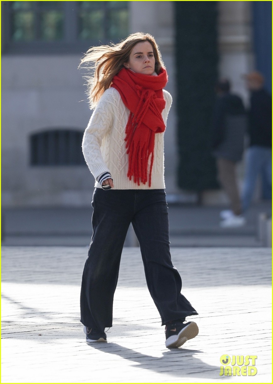 Emma Watson Looks Chic in Bright Red Scarf While Enjoying a Parisian ...