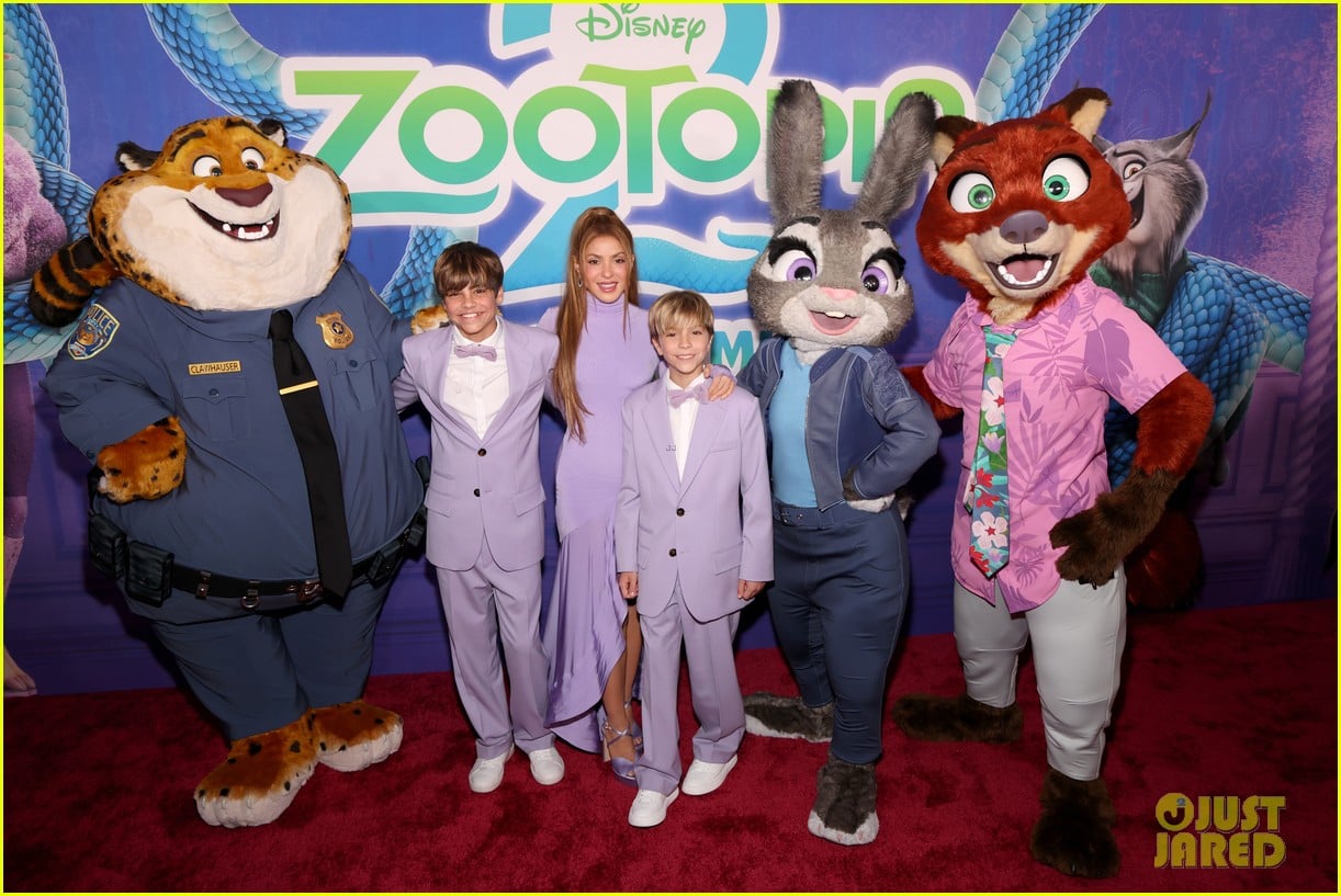 Shakira & Her Two Sons Wear Matching Purple Outfits at 'Zootopia 2' Red ...