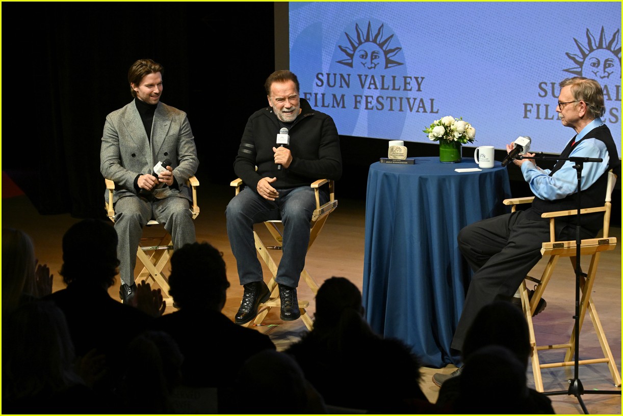 Arnold Schwarzenegger Makes Rare Appearance with Sons Patrick & Christopher for Sun Valley Film ...
