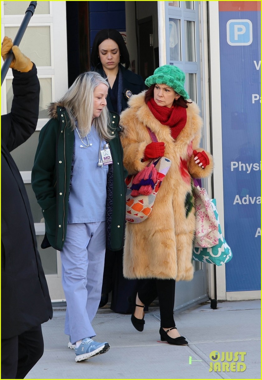 Carrie Preston Pairs Fur Coat with Green Bucket Hat as She Films ...