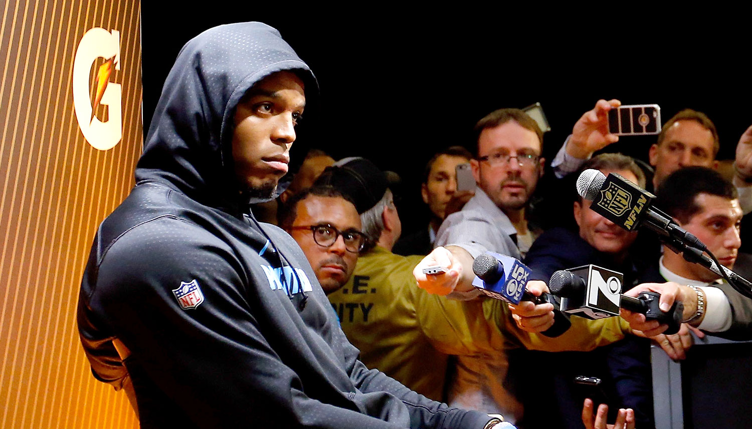 Cam Newton Walks Out During Post-Super Bowl Press Conference (Video ...