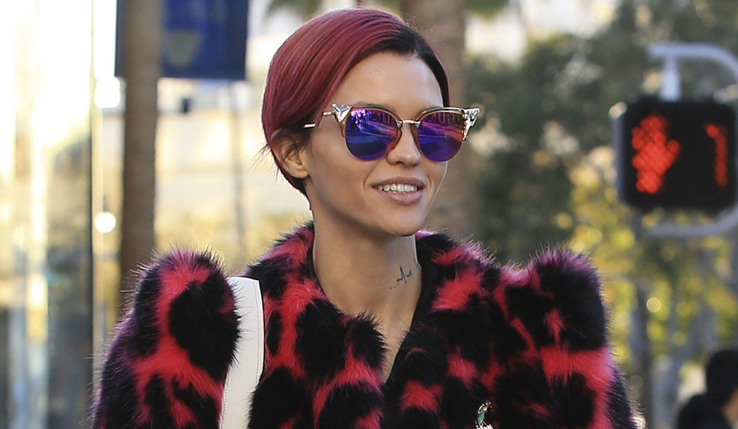 Ruby Rose Matches New Pink Hair with Her Coat | Ruby Rose | Celebrity ...