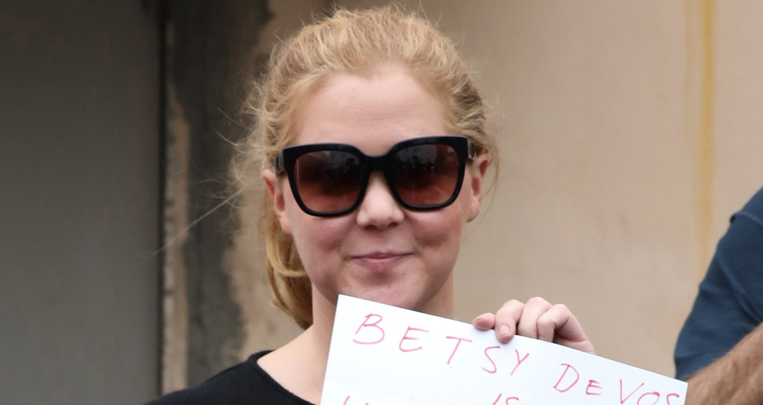Amy Schumer Holds Signs in Protest Against Betsy DeVos | Amy Schumer ...