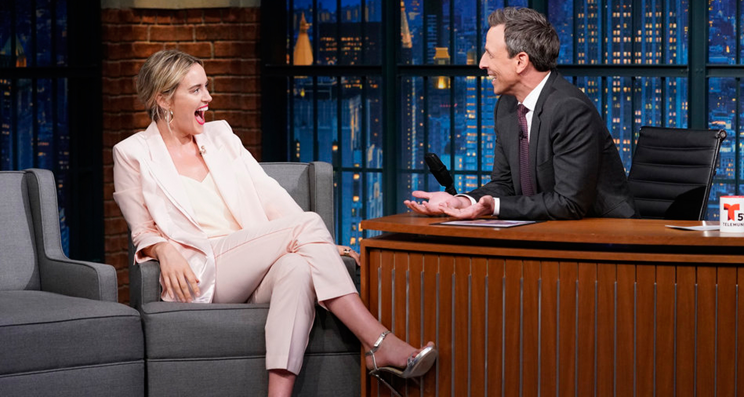 Taylor Schilling Shows Off Her Talking French Bulldog on ‘Late Night ...