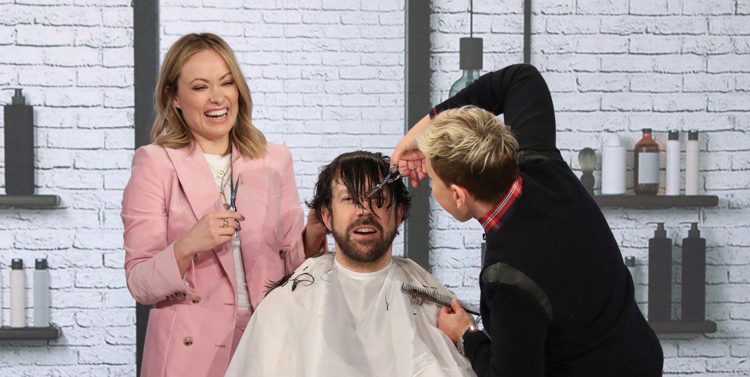 Jason Sudeikis Gets Haircut From Olivia Wilde & Ellen DeGeneres – Watch ...