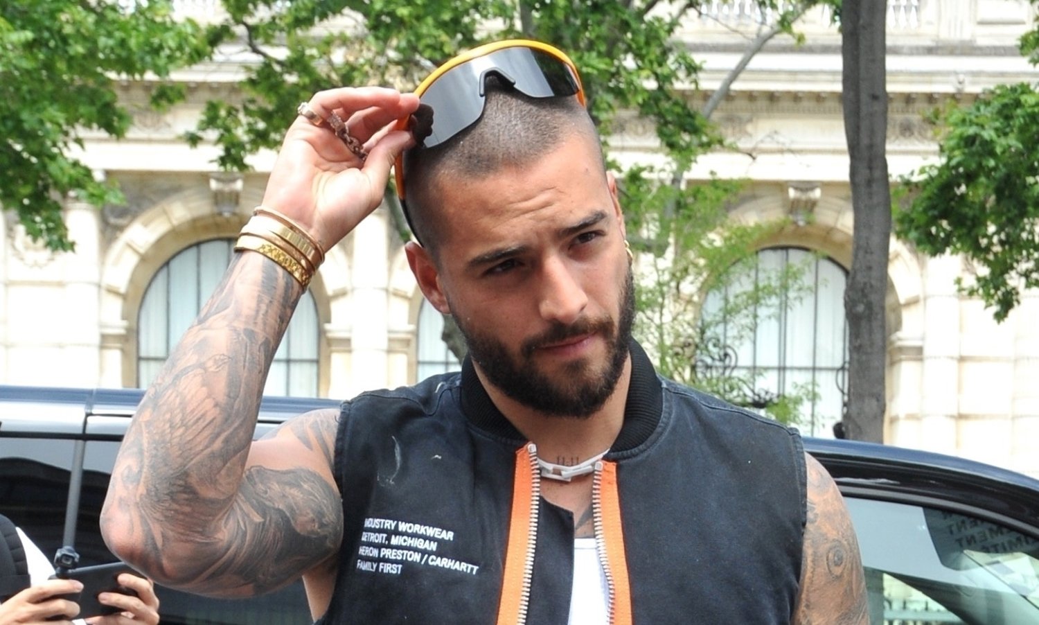 Maluma Bares Tattooed Biceps Arriving at Heron Preston Fashion Show ...