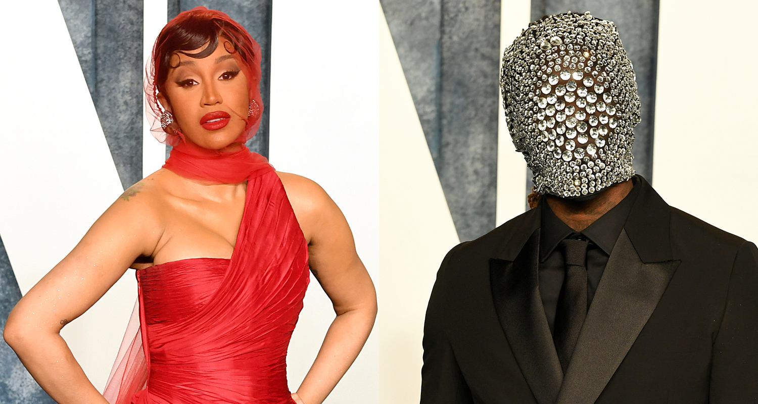 Cardi B Wears Red Veil as Offset Sports Diamond-Covered Face Mask to Vanity Fair Oscar Party ...