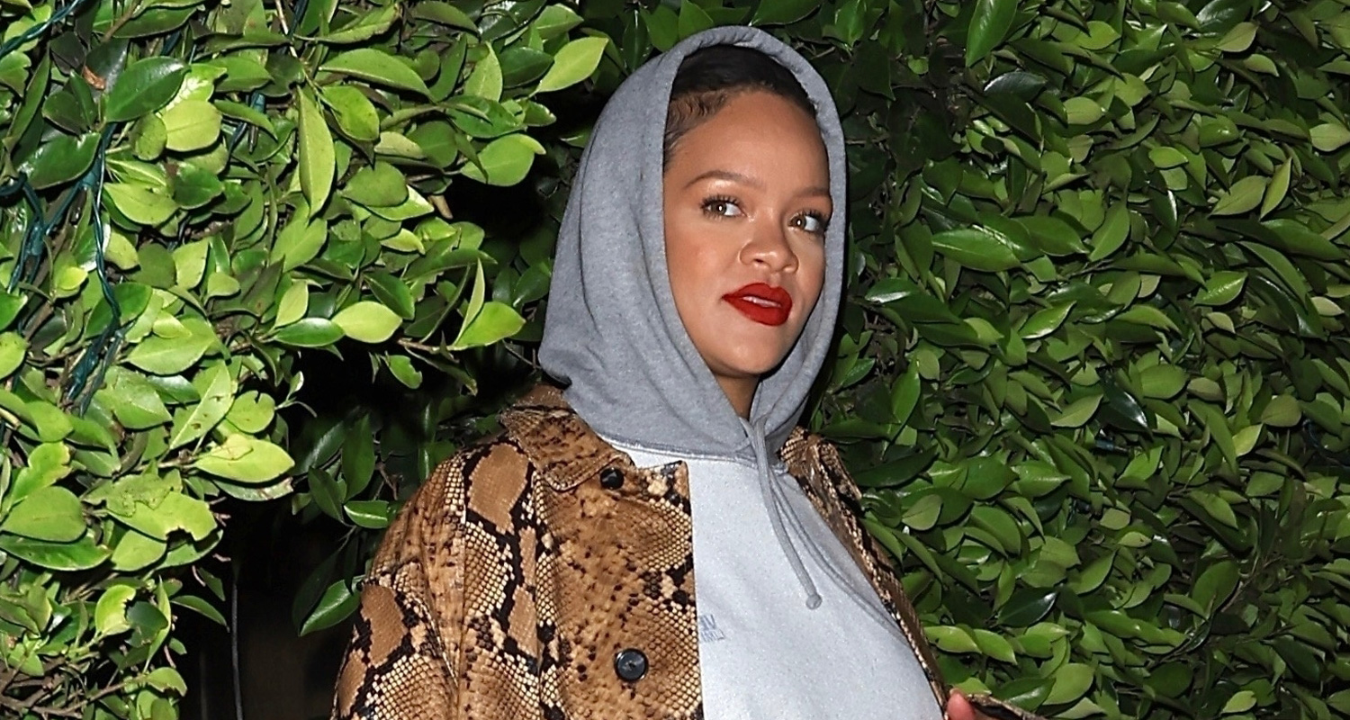 Rihanna Pairs Snakeskin-Print Coat with Hoodie for Night Out in Santa ...