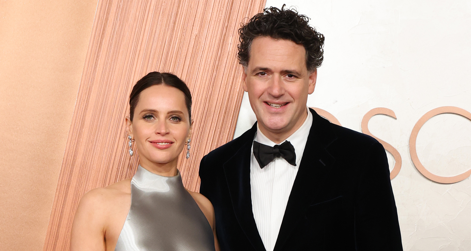 Felicity Jones Wears Liquid Silver Dress to Oscars 2025, Gets Support ...