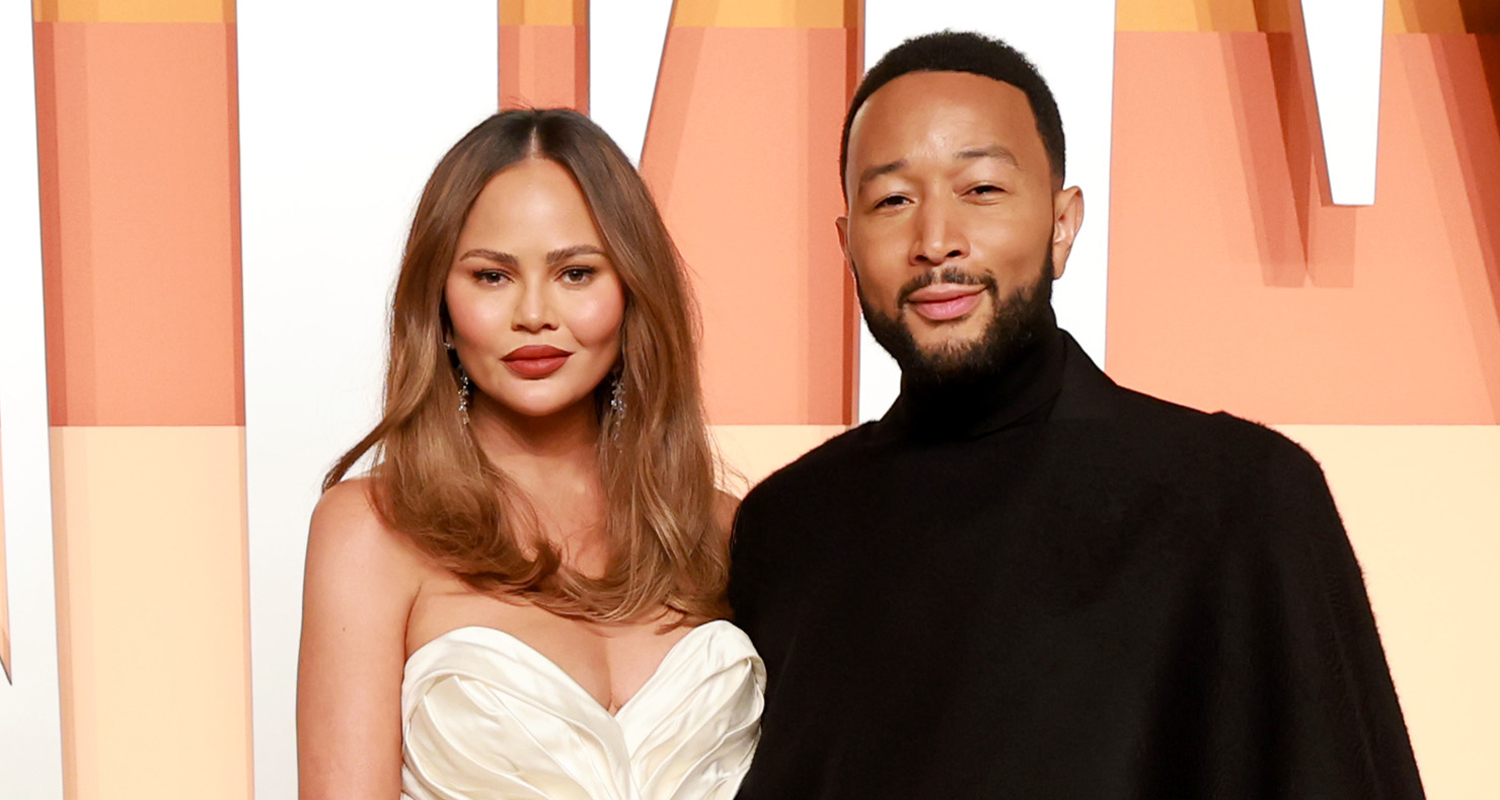 Chrissy Teigen & John Legend Sport Black & White Outfits to Vanity Fair ...