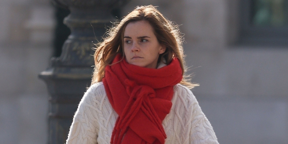 Emma Watson Looks Chic in Bright Red Scarf While Enjoying a Parisian ...