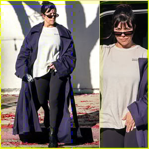 Kourtney Kardashian Wears Purple Trench Coat to Pick Up Food Order in ...