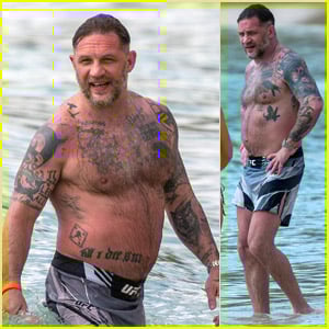 Tom Hardy Goes Shirtless for Beach Day in Barbados with Wife Charlotte ...